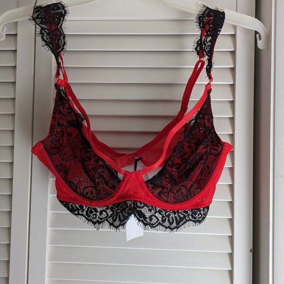 Peek & Beau | Intimates & Sleepwear | Red Mesh Black Lace Cage Bra And ...